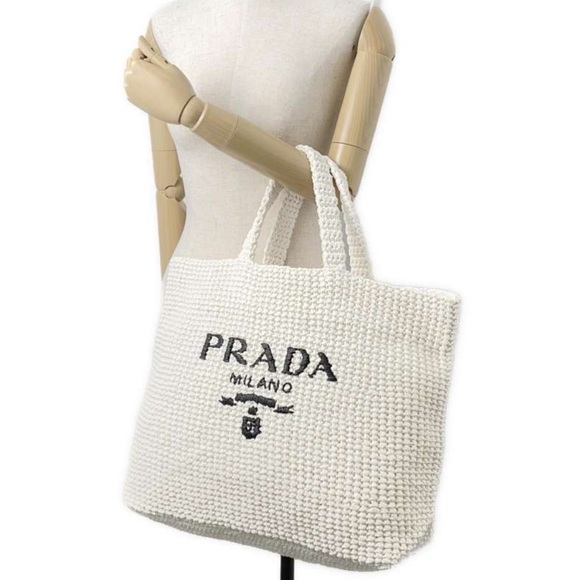 Prada | Bags | Prada Raffia White Knit Tote Beach Bag | Poshmark
